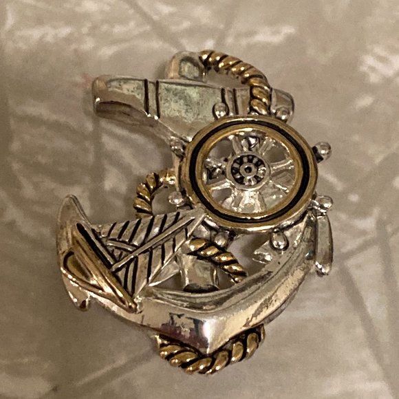 MJ | Jewelry | Vintage Mj Signed Two Tone Nautical Anchor Pendantbrooch ...
